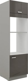 GREY gr | vysoká skříňka 60 DPM-210 2F na vestavnou troubu a mikrovlnku | 60 cm | světle šedá/tmavě šedá lesk