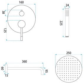 Rea Lungo Diamond, podomítkový sprchový set s dešťovou hlavovou a ruční sprchou, měděná lesklá, REA-P5657