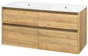 Mereo Mereo, Opto, koupelnová skříňka s keramickým umyvadlem 121 cm, bílá, dub, bílá/dub, černá, CN923