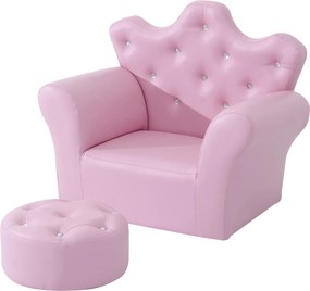 HOMCOM dívčí křeslo měkká pohovka s křišťálovými knoflíky taburet růžový útulný pro děti od 3 let 58x40,5x49cm | Aosom.de