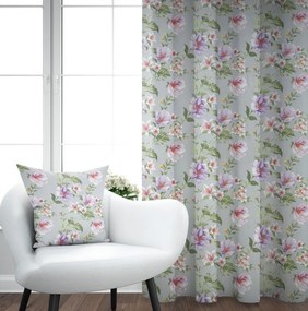 Ervi Bavlněný závěs - Magnolia a lilia na šedém