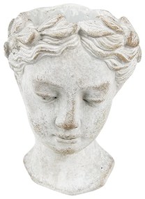 Šedý antik cementový nástěnný květináč hlava ženy - 11*11*17 cm