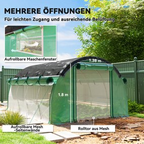 polytunelový skleník 4 x 3 x 2 m s ochrannou sítí proti slunci, rolovací boční stěny, plastový kryt, ocelový rám, zelený