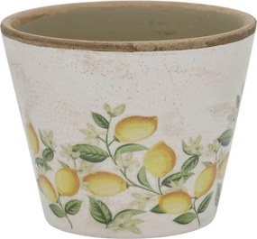 Béžový antik keramický květináč s citróny Limone Blossom - Ø 13*10 cm