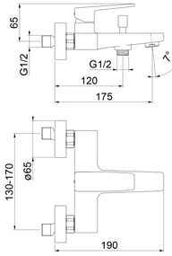 Sapho Sapho, TURSI nástěnná vanová baterie, černá matná, TI010B