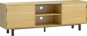 HOMCOM TV stolek 160 cm – pro TV do 165 cm (65 palců), 2 bezúchytková dvířka s push-to-open, 2 otevřené police, kovové nohy, přírodní dekor
