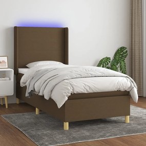 Box spring postel s matrací a LED tmavě hnědá 100x200 cm textil 3138696