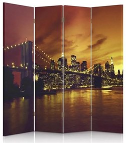 Ozdobný paraván Západ slunce na Manhattanu v New Yorku - 145x170 cm, čtyřdílný, klasický paraván