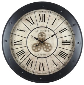 Černé kovové nástěnné hodiny s ozubenými kolečky Pit - Ø 80*9 cm