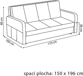 Pohovka VIVA IV PUFF | 173 cm | rozkládací + úložný prostor | kapsy na bocích | crown 07 tmavě červená