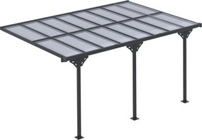 Hliníková pergola ke zdi 4,35 × 3,02 m, zastřešení terasy s polykarbonátovou střechou, výškově nastavitelná, šedá