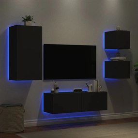 4dílná obývací stěna s LED osvětlením černá - Default Title