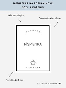 PÍSMENKA  – bílá samolepka na dózu, základní písmo, 6 x 8 cm | DomaLEP