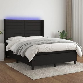 Box spring postel s matrací a LED černá 140x190 cm textil 3138391