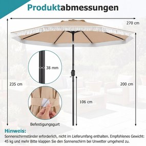 Costway Slunečník 270 cm s funkcí klikání a naklápění, béžový