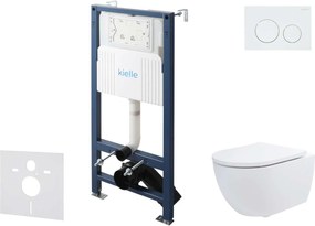 kielle Genesis New - Set předstěnové instalace, klozetu Oudee, Vortex Rimless+, sedátka softclose a tlačítka Gemini New I, lesklá bílá 30502SS10