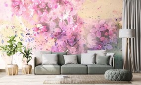 Samolepící tapeta růžová větvička květin - 300x200 cm