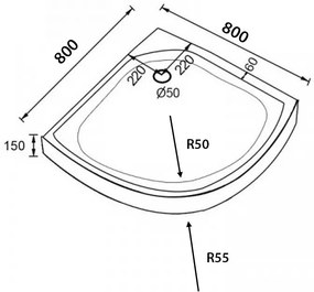 BPS-koupelny Čtvrtkruhový sprchový kout HYD-RK101A 80x80 cm chrom/transparent + vanička HYD-RSV-SXL01A černá