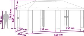 Zahradní altán 6 x 3 m Černá Polyester a ocel 190 gsm 3376016