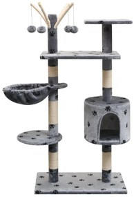 Škrabadlo pro kočky, sisalové sloupky 125 cm šedá potisk tlapek 170481