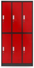 Kovová šatní skříň IGORA BHP 6 - antracit/červená - rozměr 185x90 cm - 3D6502