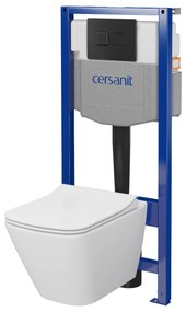 Cersanit City, System50 PNEU podomítkový rám + závěsná wc mísa City Square CleanOn + černé tlačítko Circle, S701-777