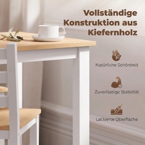 HOMCOM 5dílná jídelní sestava pro 4 osoby, venkovský jídelní stůl a židle z masivního dřeva, přírodní/bílá