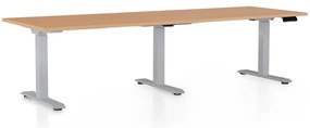 Výškově nastavitelný stůl OfficeTech Long, 240 x 80 cm, šedá podnož, buk