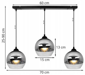 Závěsné svítidlo BERGEN, 3x chromové/transparentní skleněné stínítko (fi 15cm)