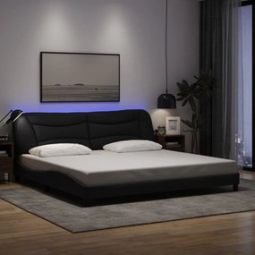 Rám postele s LED bez matrace Hvar černý 200x200 cm Látka 3213727