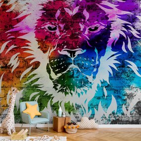 Fototapeta Mural - abstrakce s lvem na bílém pozadí s texturou cihly