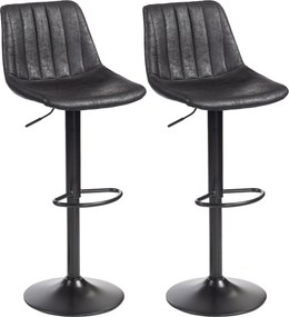 HOMCOM Bar Stools 2-Pack, Padded Metal Frame Bar Chairs with Backrest, Height-Adjustable Kitchen Stools with Footrest, 360° Swivel, Counter Stools for