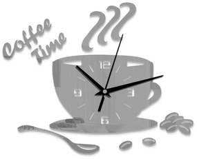 Nástěnné 3D hodiny - motiv šálek kávy Barva: Stříbrná