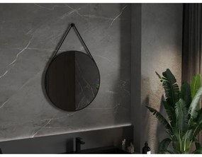 Mexen String, kulaté koupelnové zrcadlo na pásku 70 cm, barva rámu černá matná, 9854-070-070-000-70