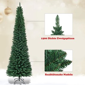 Costway 270 cm Tužkový vánoční stromek Umělý vánoční stromeček s kovovým