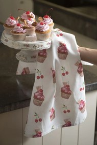 Kostičkovaná bavlněná utěrka Cherry Cupcake - 50*70 cm