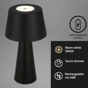 Brilo - LED Stmívatelná nabíjecí venkovní stolní lampa LED/3,5W/5V IP44 černá
