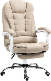 Ergonomická kancelářská židle Vinsetto, kancelářská židle s podnožkou, sklopným opěradlem, polstrovanými pod armresty a béžovou látkou připomínající …