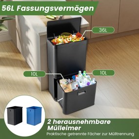 Costway 56 L nerezový odpadkový koš s pohybovým senzorem a 2 odpadkové nádoby