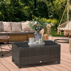 Outsunny Zahradní Boční Stolek Kávový Stolek Patio Poly Rattan Hnědý 85 x 50 x 39 cm