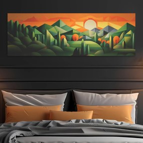 Obraz na plátně - Lesní krajina se západem slunce, abstrakce FeelHappy.cz Velikost obrazu: 120 x 40 cm