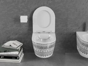 Mexen Lena WC mísa Rimless s pomalu padací deskou slim, duroplast, bílá/černý vzor - 30224095
