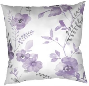 Dadka Povlak na polštář krep Kvítí fialové na bílém  50x70 cm