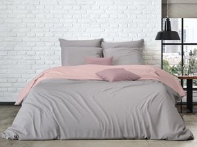 Mistral Home povlečení bavlněný perkál Doubleface šedo-béžová/pudrová růžová - 220x200 / 2x70x90 cm