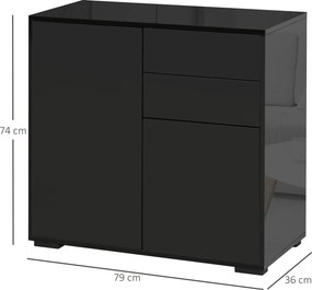 HOMCOM příborník černý s 2 zásuvkami a 2 dvířky proti naklonění do obývacího pokoje ložnice 117x36x74cm | Aosom.de