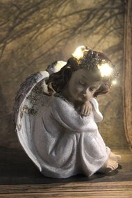 Krémově zlatý anděl sedící LED 18cm