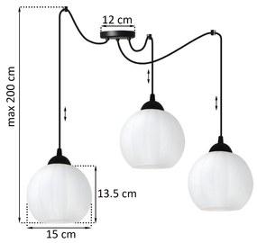 Závěsné svítidlo Costa Spider, 3x bílé skleněné stínítko, b