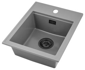 Sink Quality Ferrum New 4050, 1-komorový granitový dřez 400x500x185 mm + černý sifon, šedá, SKQ-FER.4050.G.XB