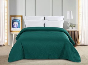 Tyrkysový přehoz na postel se vzorem LEAVES Rozměr: 220 x 240 cm