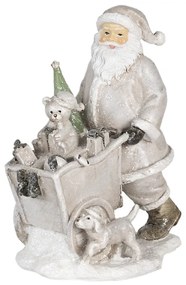 Vánoční dekorativní soška Santy s vozíkem s pejskem – 12x8x15 cm
